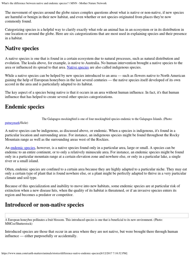 Native vs Endemic Species Explained | PDF | Invasive Species ...