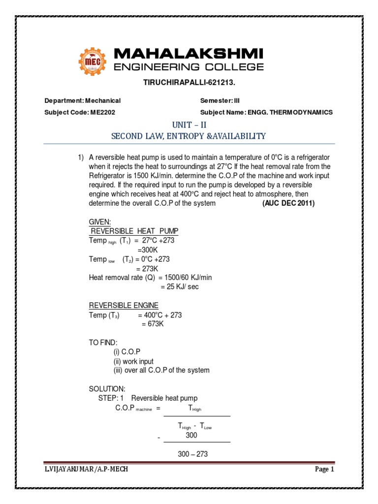 Unit 2 - 16 Mark | PDF | Heat | Entropy