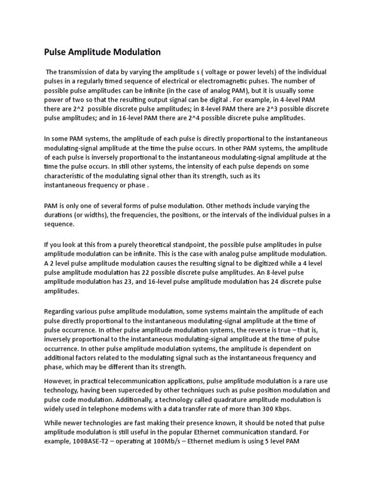 Pulse Amplitude Modulation | Download Free PDF | Modulation | Data ...