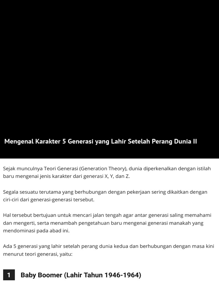 Karakter 5 Generasi Pasca Perang Dunia II | PDF | Ilmu Sosial