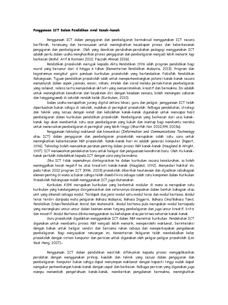 Penggunaan ICT Dalam Pendidikan Awal Kanak | PDF
