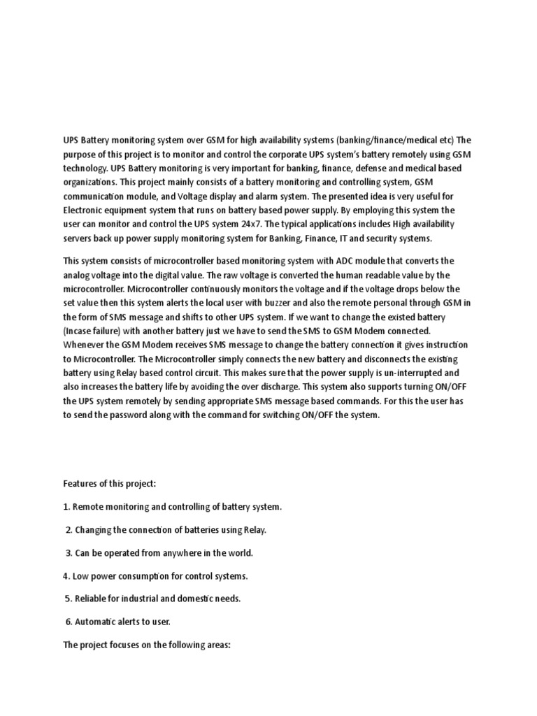 UPS Battery Monitoring System Over GSM For High Availability Systems ...