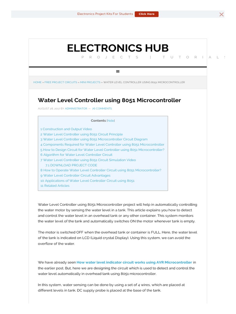 Water Level Controller Using 8051 Microcontroller Download Free Pdf Electric Motor