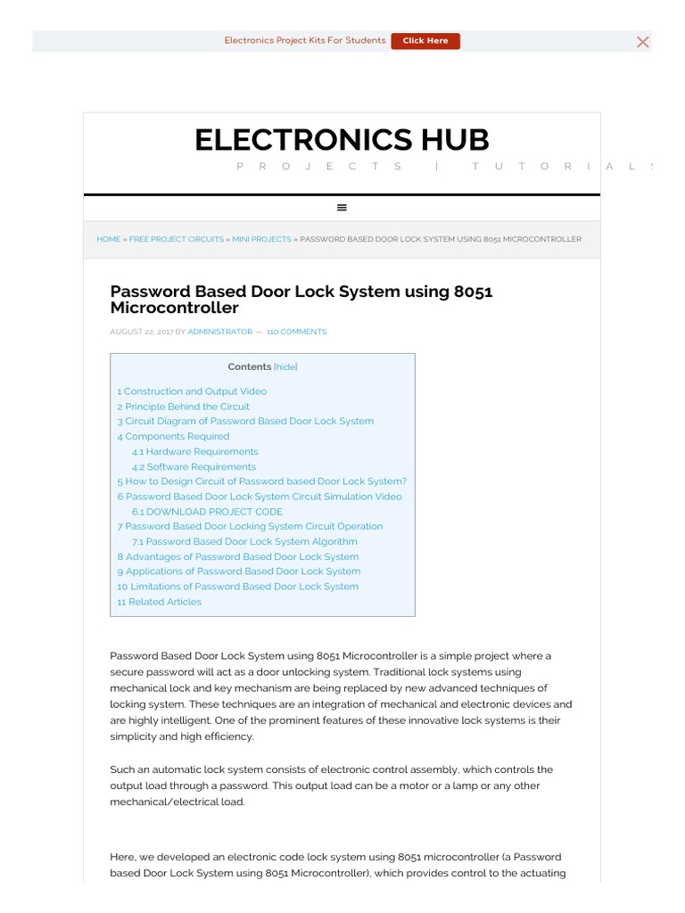 Password Based Door Lock System Using 8051 Microcontroller | Download ...