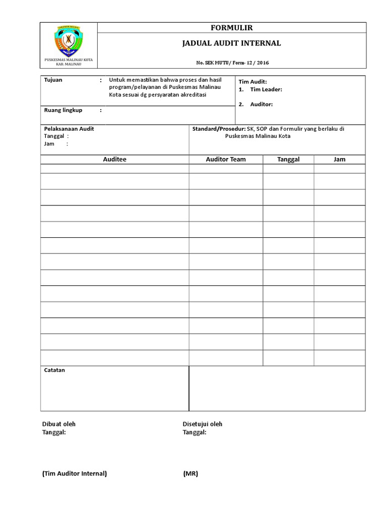 12 - Formulir Jadwal Audit Internal | PDF | Bisnis