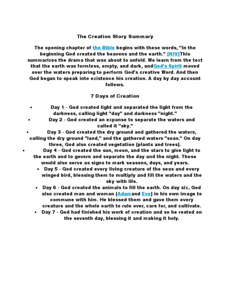 The Creation Story Summary | PDF