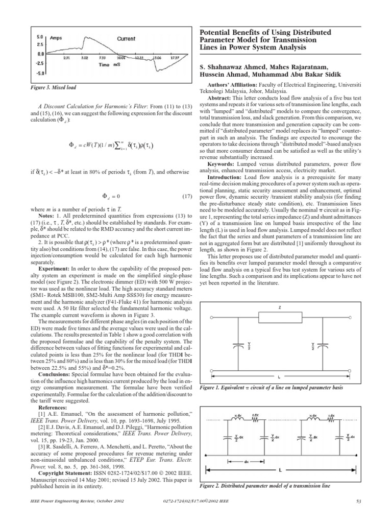 Potential Benefits of Using Distributed Parameter Model For Transmission Lines in Power System ...