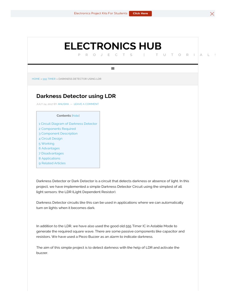 Darkness Detector Using LDR | PDF | Capacitor | Electrical Equipment