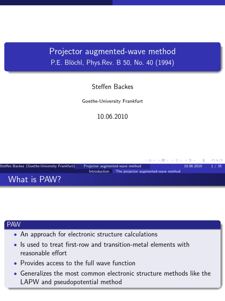 PAW Method | PDF | Wave Function | Condensed Matter Physics