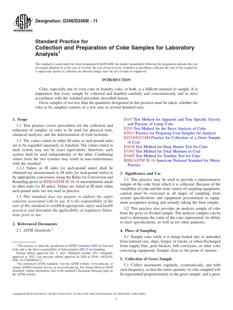 Astm d346 Sample | PDF | Coke (Fuel) | International System Of Units