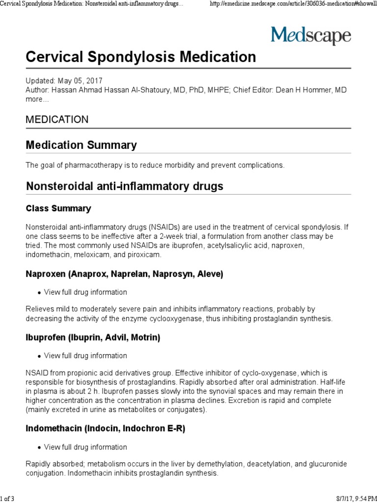 Cervical Spondylosis Medication | PDF | Nonsteroidal Anti Inflammatory ...