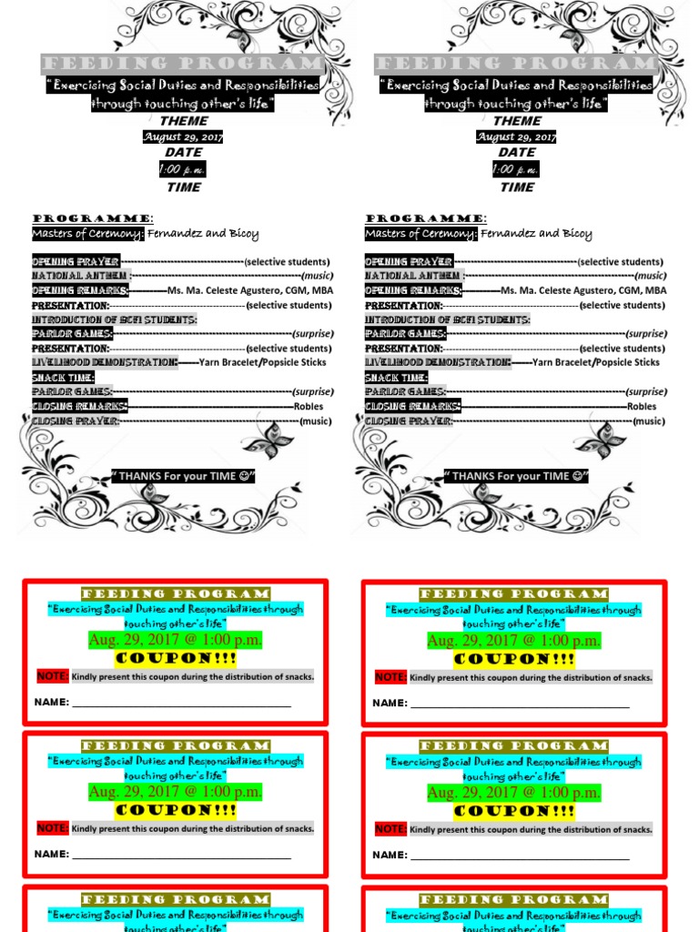 Feeding Program Feeding Program: Theme Date Time Theme Date Time | PDF ...