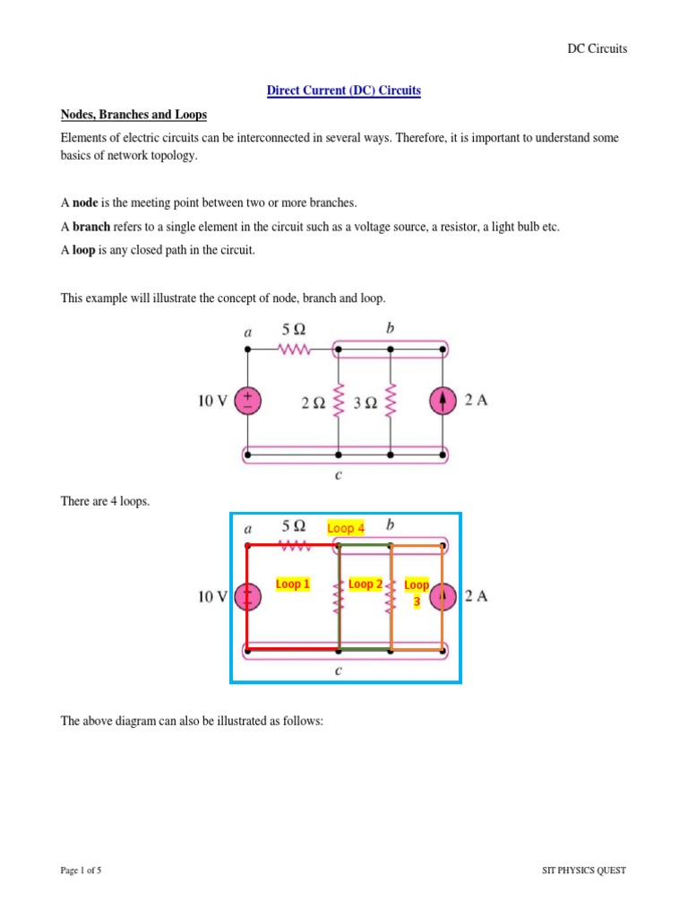 Nodes, Branches and Loops: Direct Current (DC) Circuits | PDF | Series ...