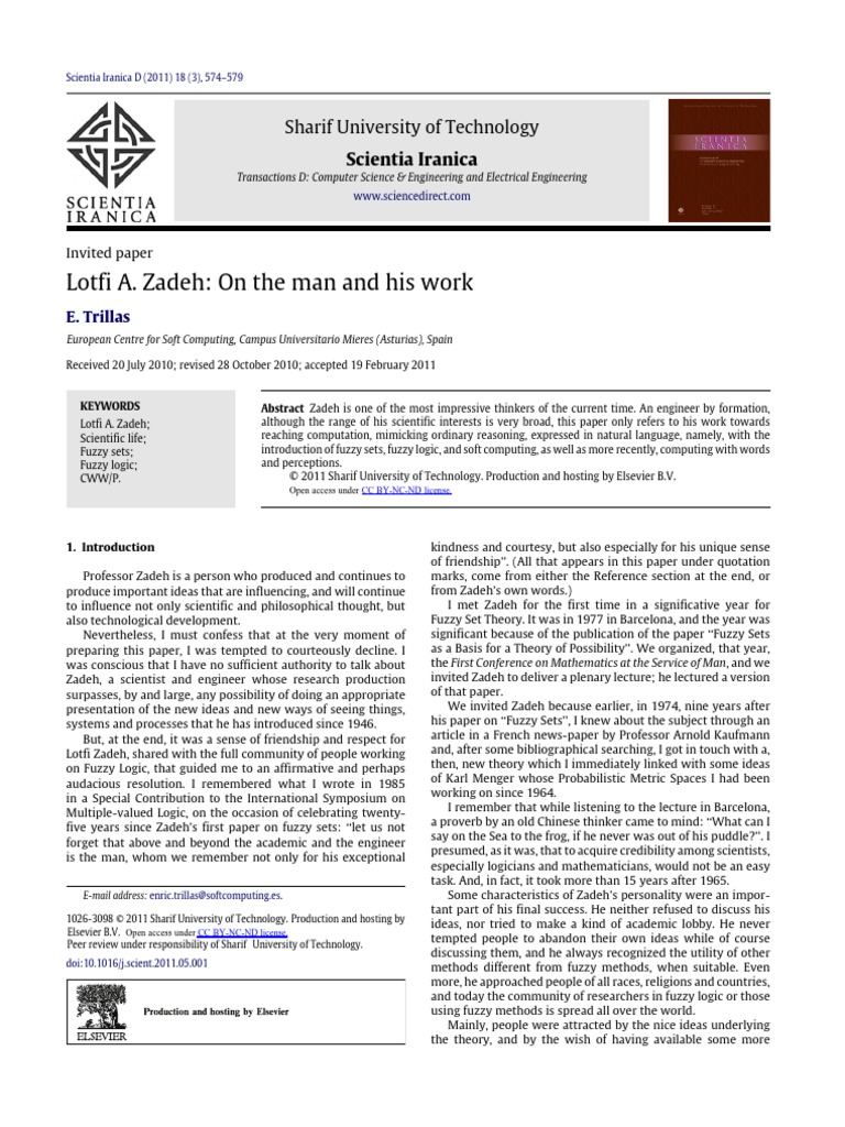 Lotfi A. Zadeh: On The Man and His Work: Sharif University of ...