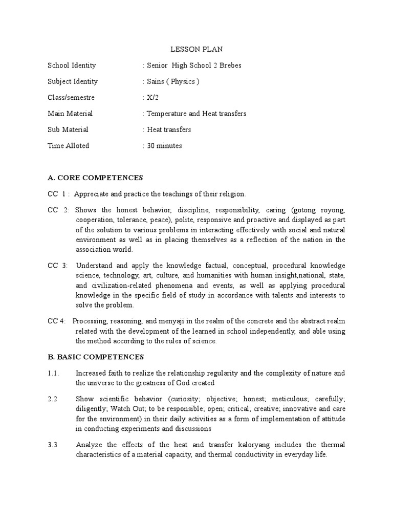 LESSON PLAN Heat Transfer | PDF | Heat Transfer | Educational Assessment