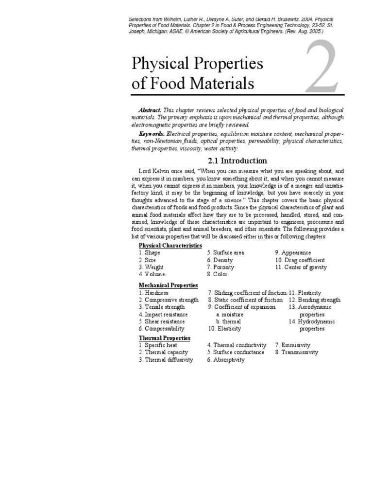 Physical Properties of Food Materials | PDF | Viscosity | Shear Stress