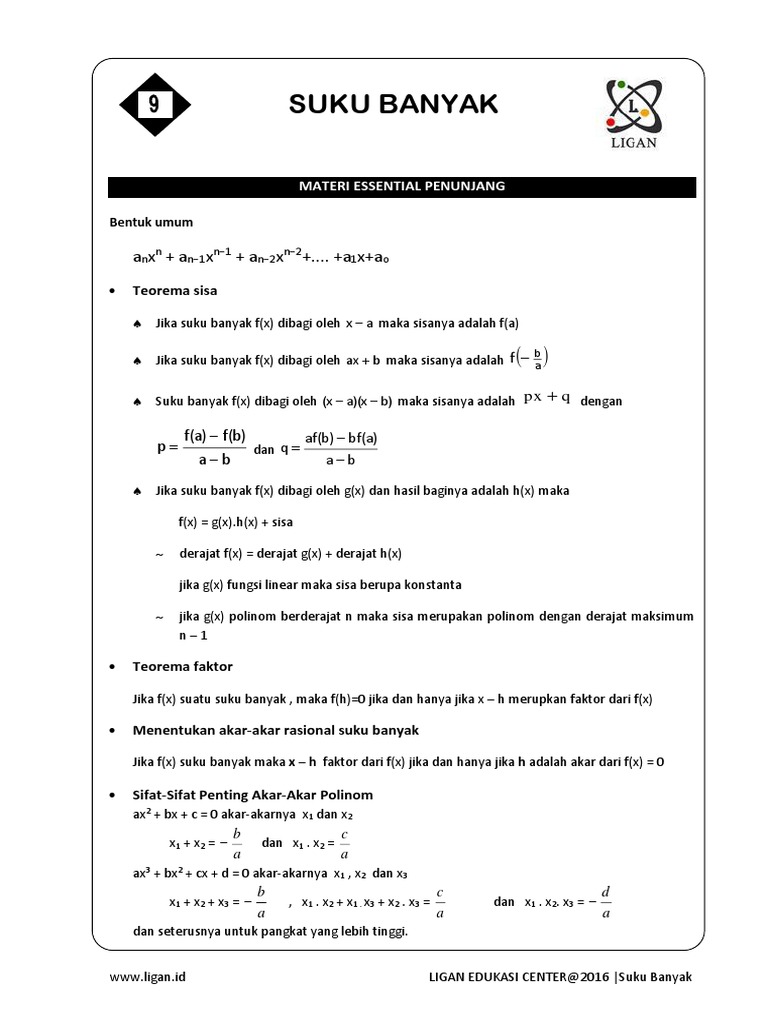 #9 Materi Essential Suku Banyak | PDF