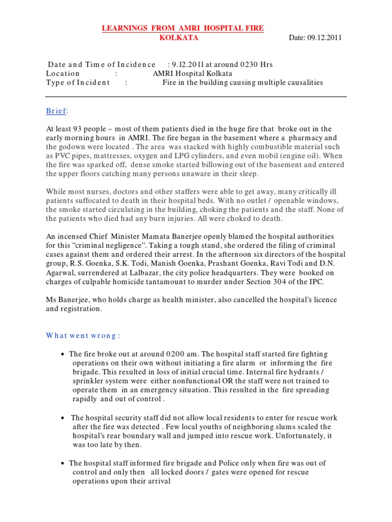 Kolkata Fire Case Study AMRI Hostpital | Download Free PDF | Emergency ...