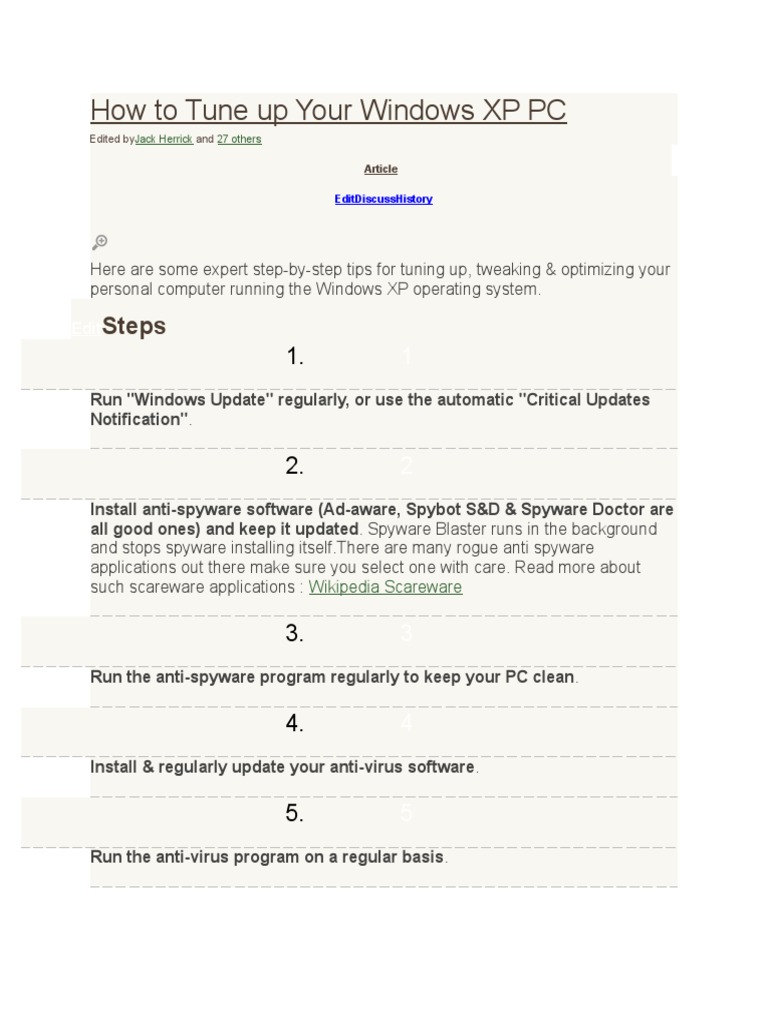How To Tune Up Your Windows XP PC | PDF | Spyware | Windows Xp
