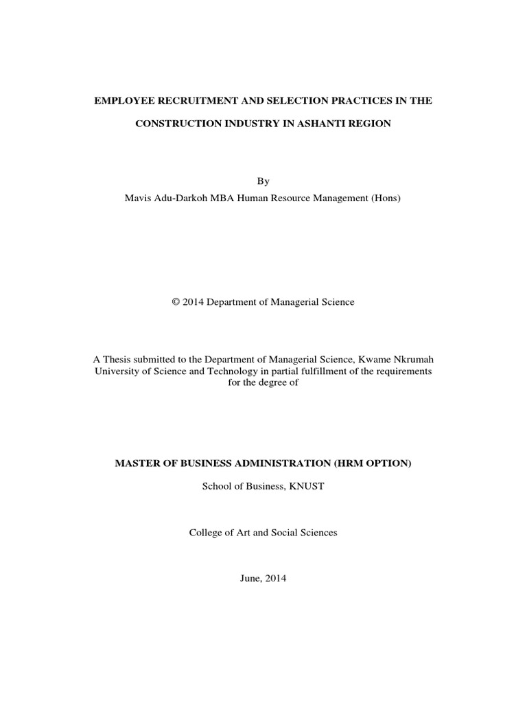 Final Thesis 2014 - Mavis Adu-Darkoh PDF | PDF | Recruitment | Employment