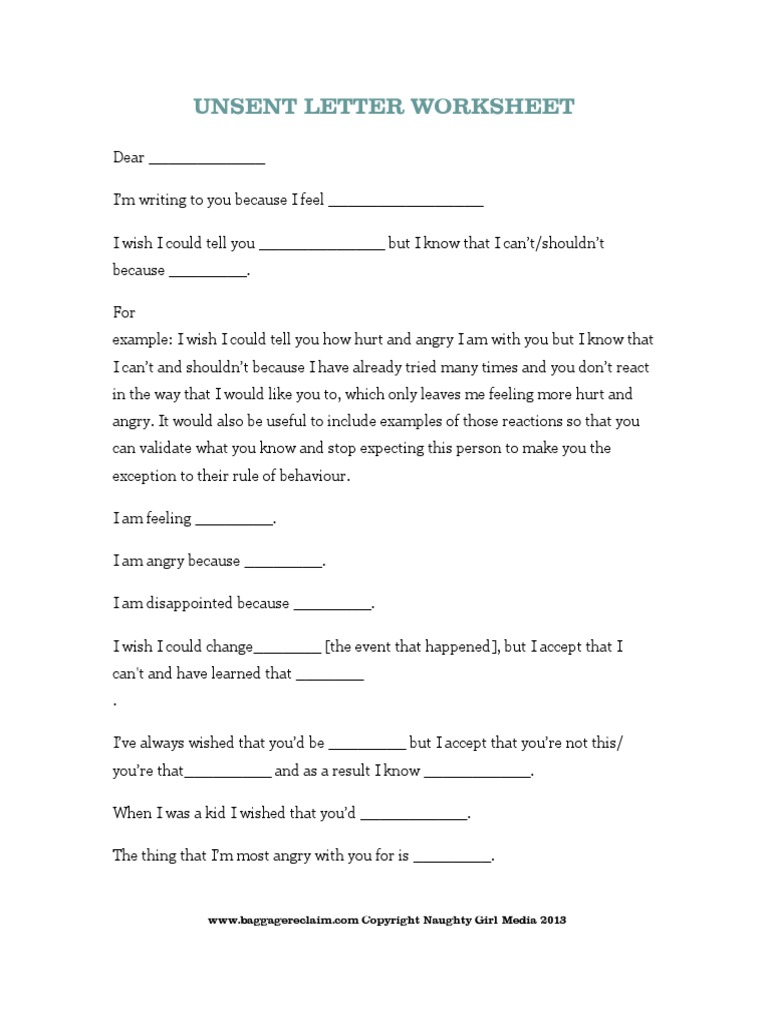 Worksheet For Unsent Letter Guide | PDF | Self-Improvement | Wellness