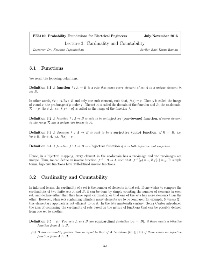 Lecture 3 Cardinality | PDF | Function (Mathematics) | Mathematical Logic