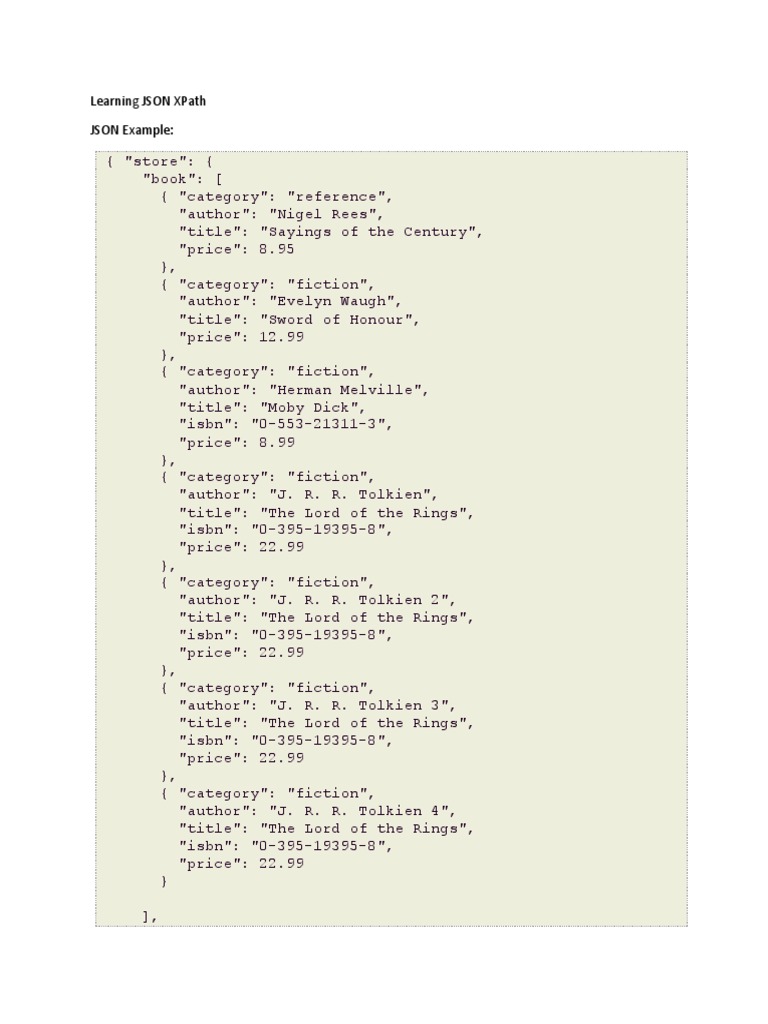 Learning Json Xpath Json Example | PDF | Data Serialization Formats