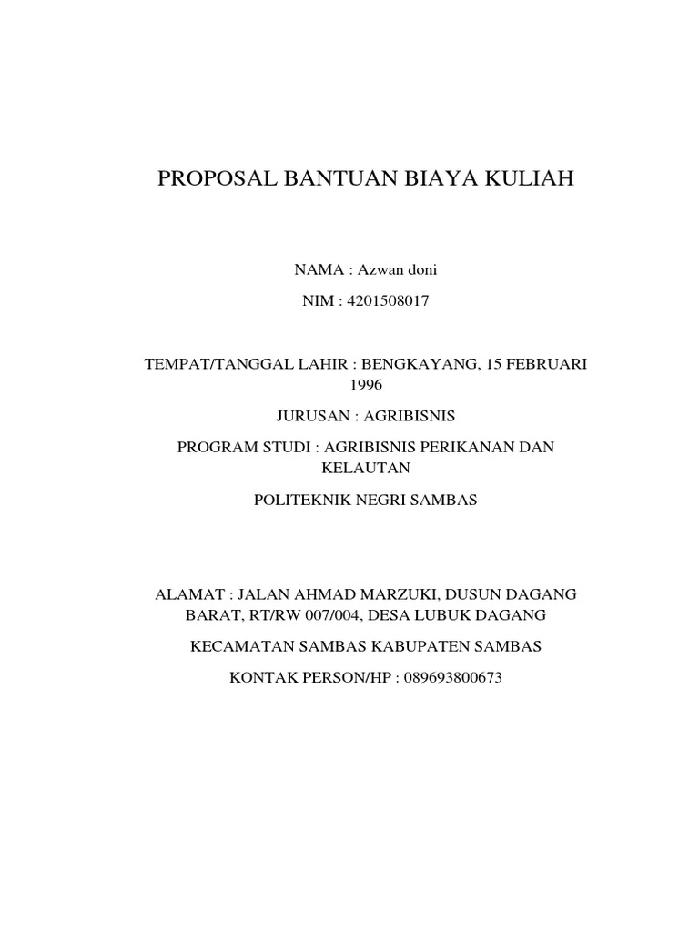 Proposal Bantuan Kuliah | PDF