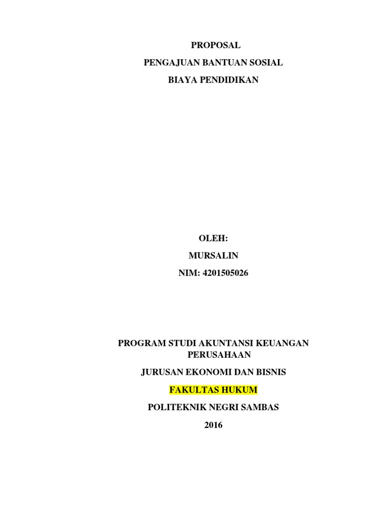 Proposal Pengajuan Biaya Kuliah Kesra | PDF
