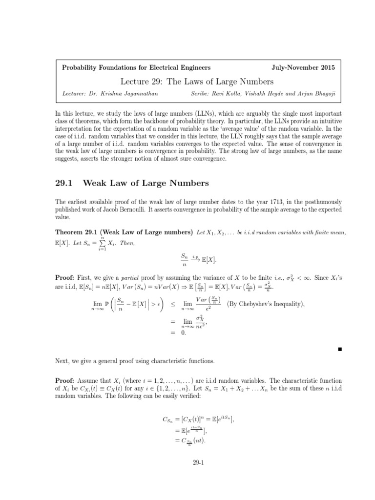 Lecture29 Law of Large Numbers | PDF | Probability Theory ...