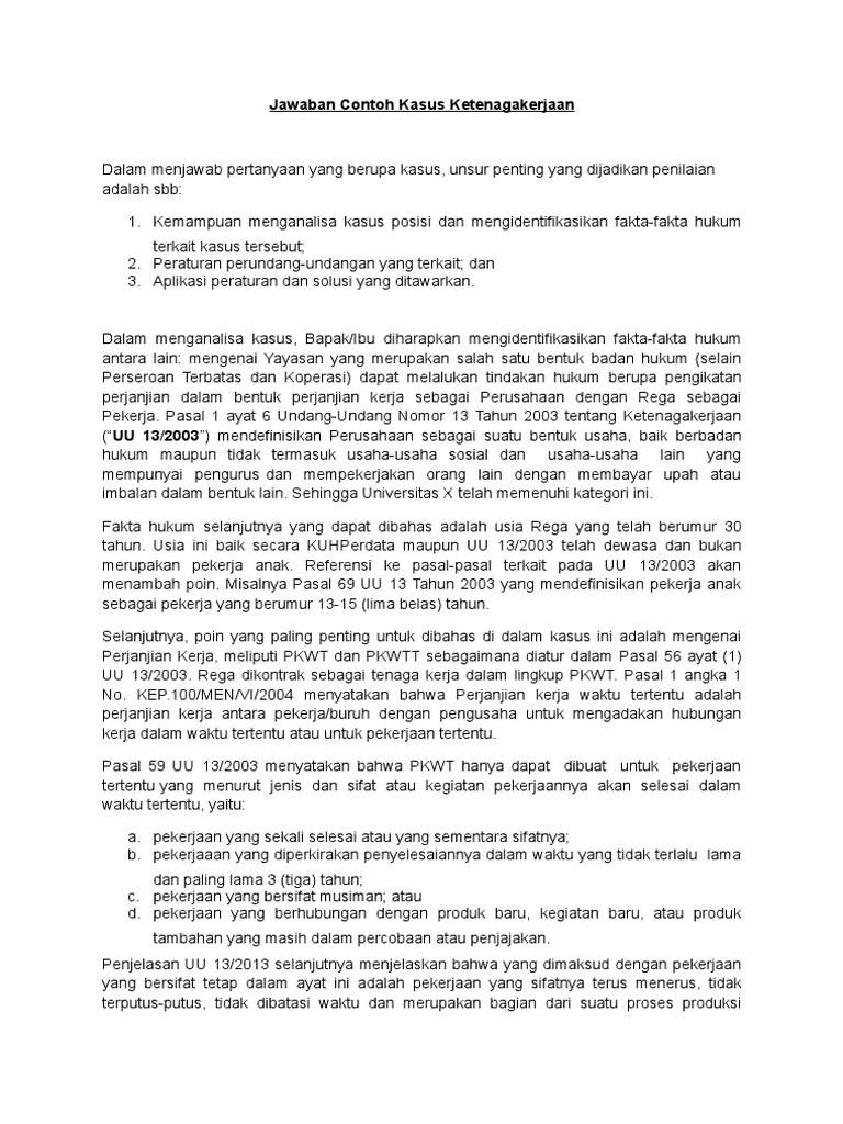 Jawaban Contoh Kasus Ketenagakerjaan | PDF