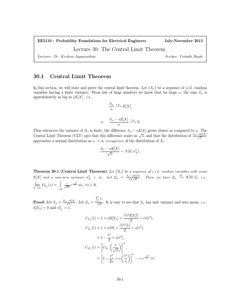 lecture30 central limit theorem.pdf | Normal Distribution | Probability ...