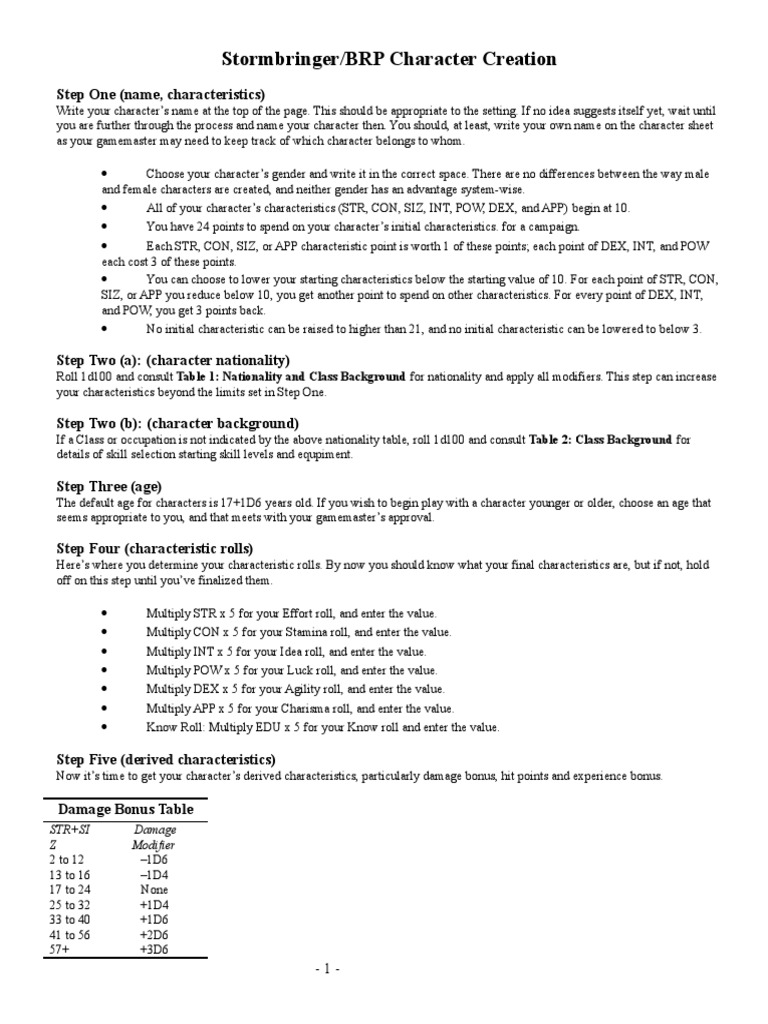 Stormbringer BRP Character Creation - Semi Random | PDF | Religion And ...