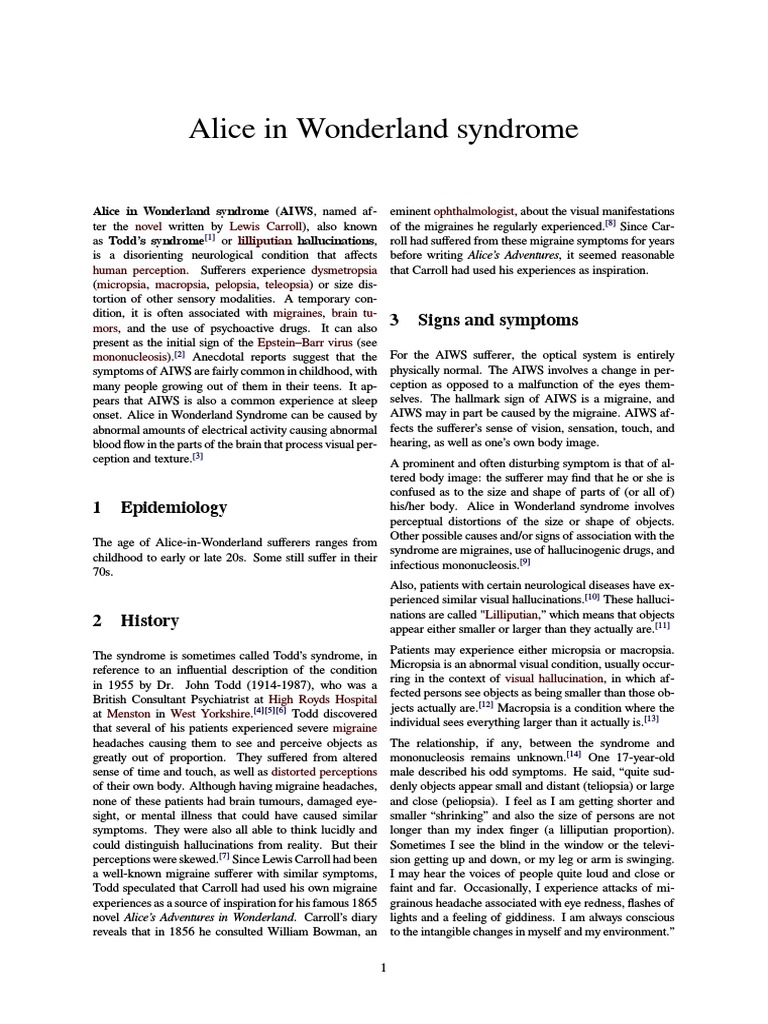 Alice in Wonderland Syndrome | PDF | Neurology | Mental Processes