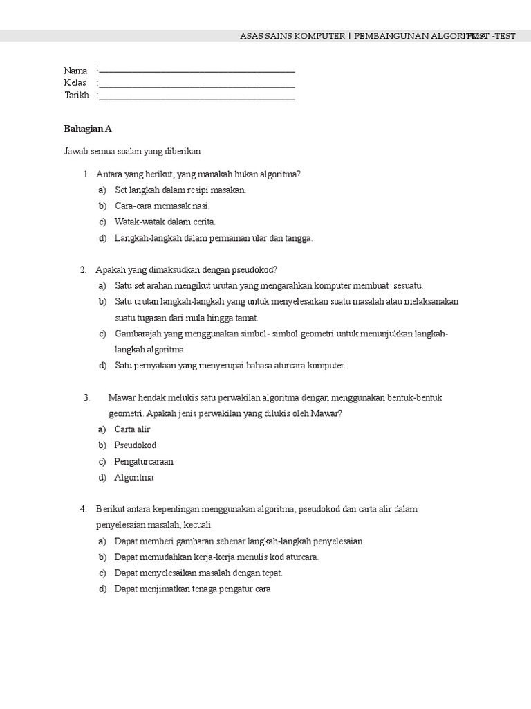 Soalan Post Test Pre Test | PDF