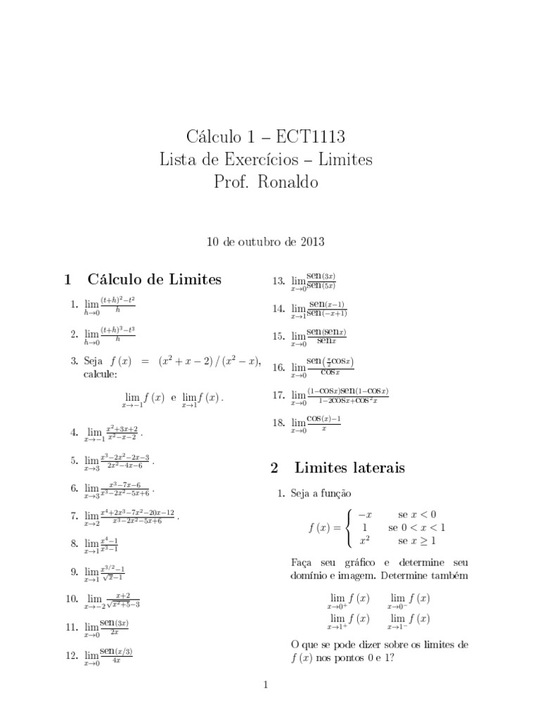 Lista Limites PDF | PDF | Teaching Mathematics | Mathematical Analysis