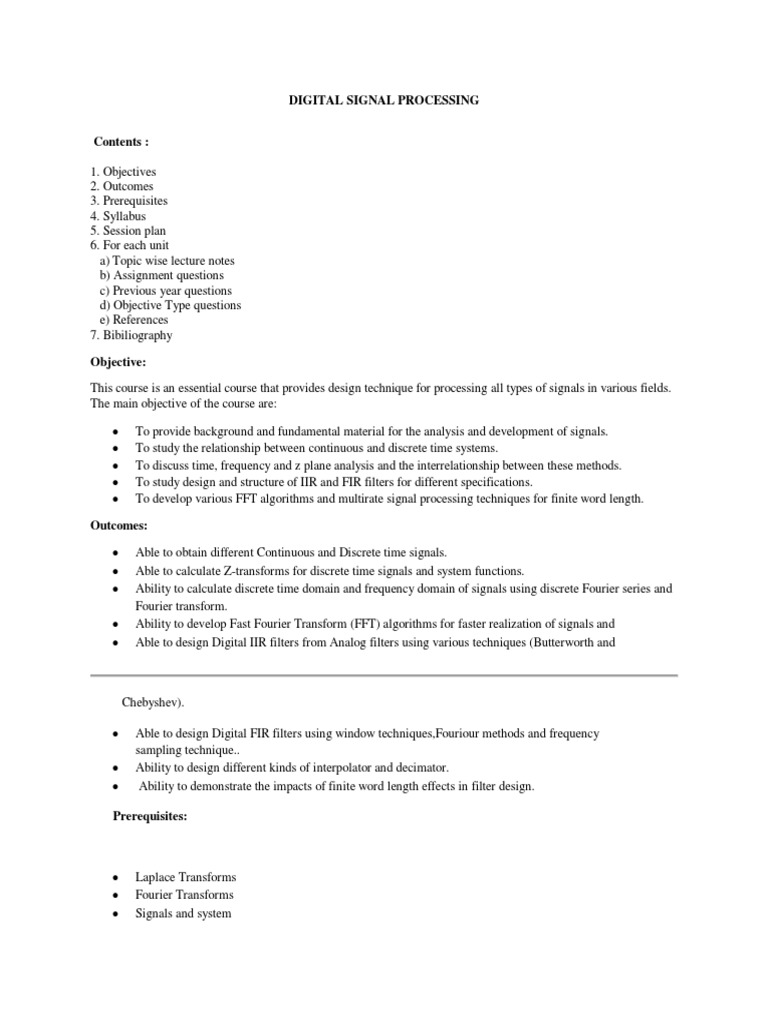 DSP Couse File | PDF | Discrete Fourier Transform | Fast Fourier Transform DSP Couse File | PDF | Discrete Fourier Transform | Fast Fourier Transform