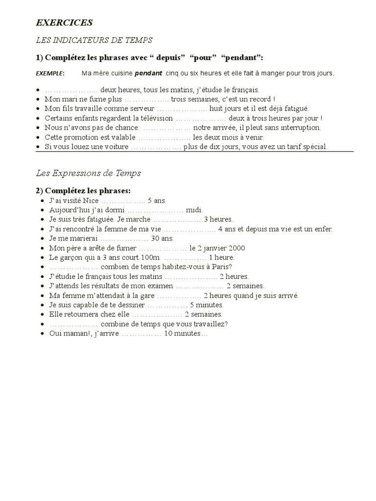 Exercice Les Indicateurs de Temps 1 | PDF