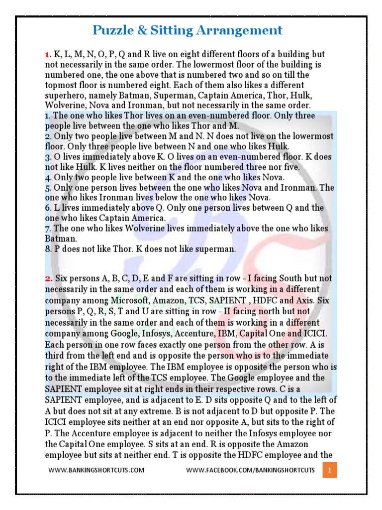 Puzzle & Sitting Arrangement Set | PDF | Color | Business