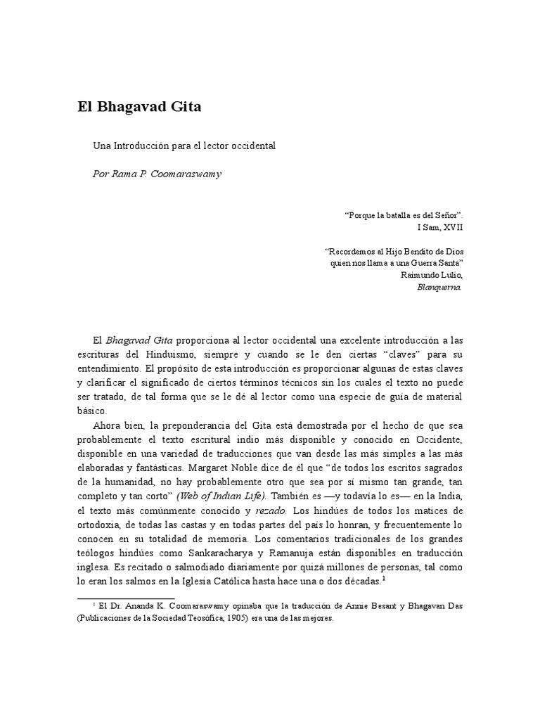 Bhagavad Gita. Rama Coomaraswamy | PDF | Salvación | Alma