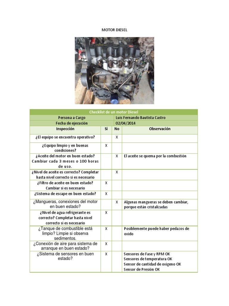 Checklist de Un Motor Diesel