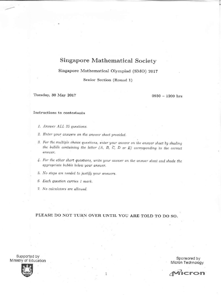 SMO Senior 2017 | PDF | Elementary Mathematics | Abstract Algebra