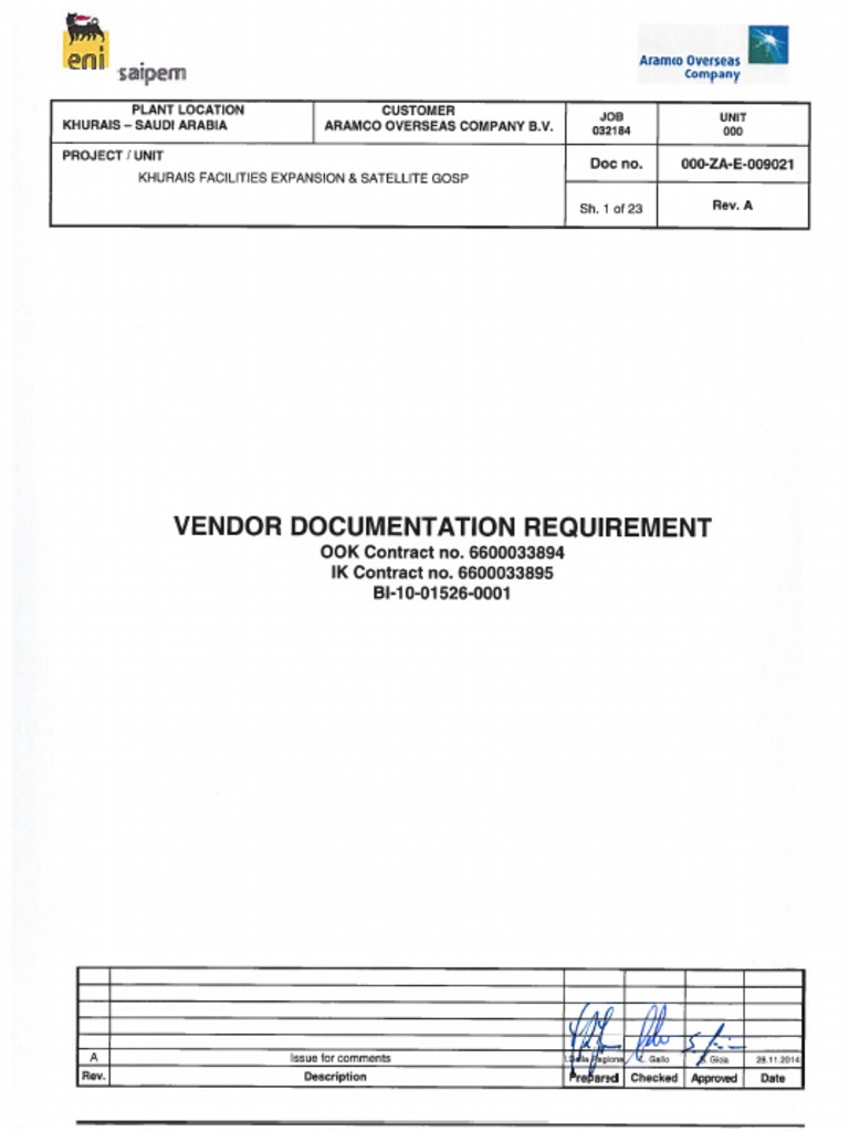 000 Za e 009021 - A Vendor Documentation Requirement | PDF ...