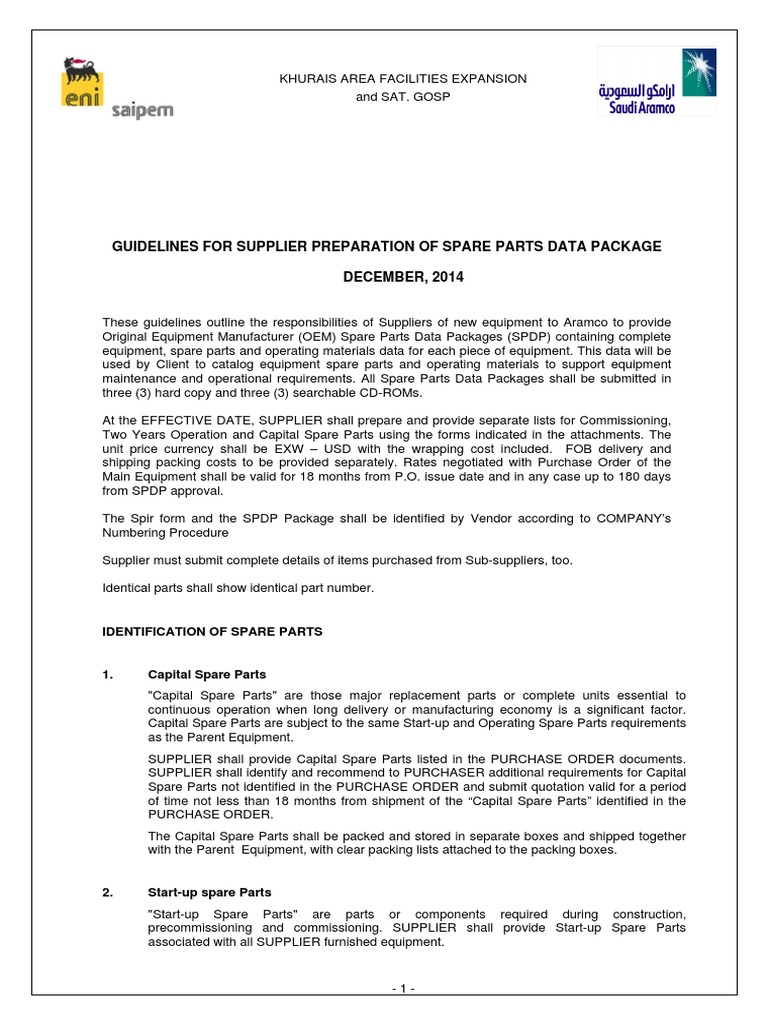 KHURAIS - GUIDELINES For Supplier Preparation of Spare Parts Data ...