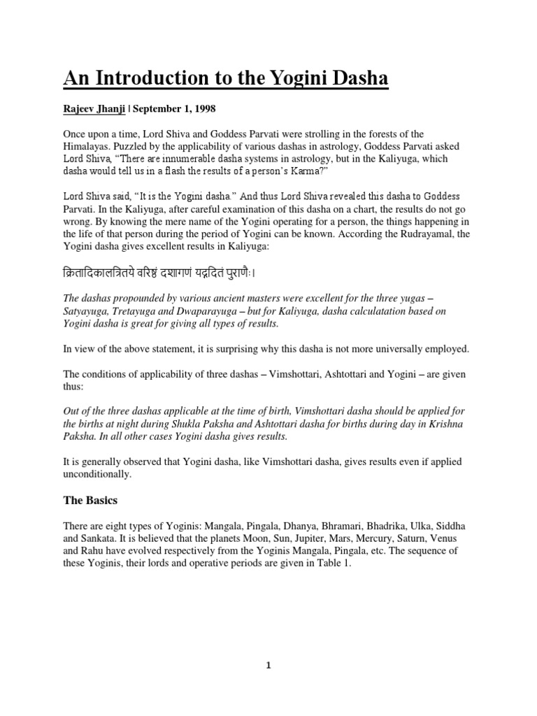 An Introduction To The Yogini Dasha | Download Free PDF | Astrology | Superstitions