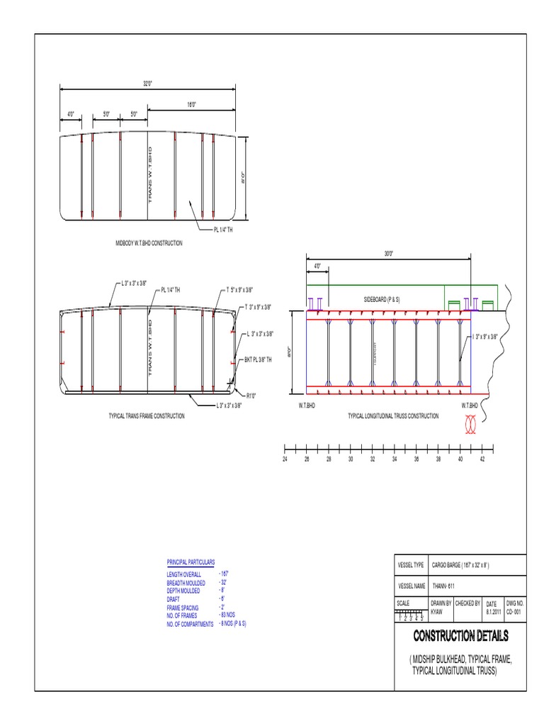 Midship Bulkhead, Typical Frame, Typical Longitudinal Truss | PDF ...