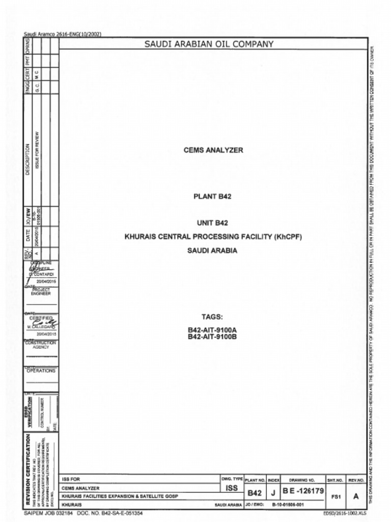 Saudi Aramco Process and Instrumentation Diagram for CEMS Analyzer ...
