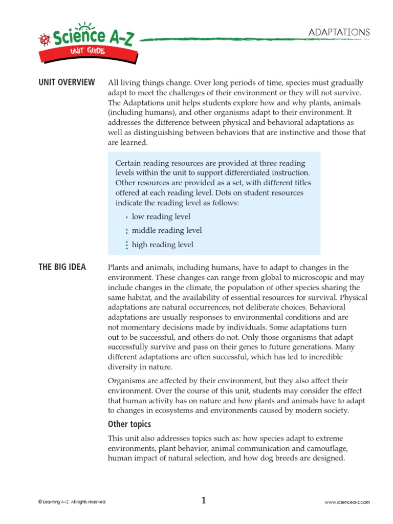 Adaptations Unit Guide | PDF | Adaptation | Resource