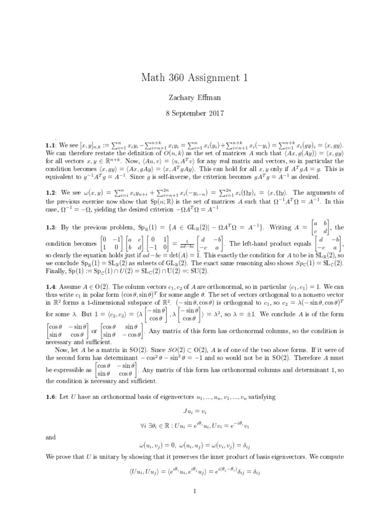 Math 360 Assignment 1 breakdown | PDF | Determinant | Basis (Linear Algebra)