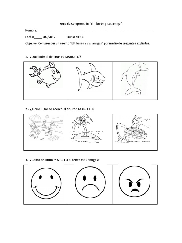 Guía de Comprensión: Tiburón Marcelo | PDF
